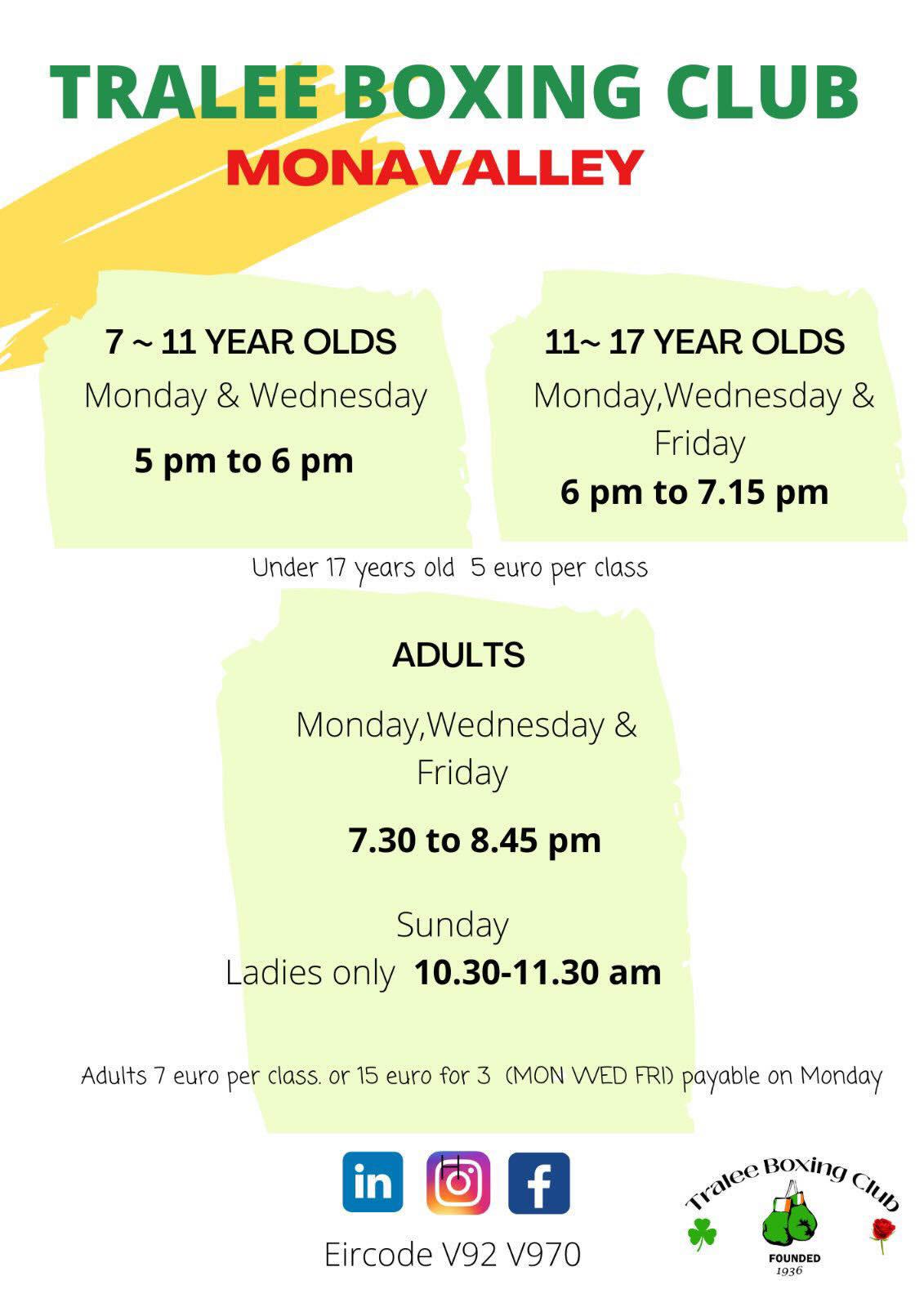 Class Timetable - Tralee Boxing Club